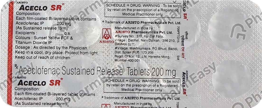 Aceclo Sr 200 MG Tablet (10): Uses, Side Effects, Price & Dosage ...
