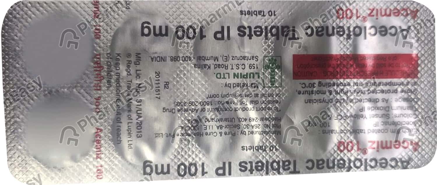 Aceclo 100 MG Tablet (10): Uses, Side Effects, Price, Dosage ...