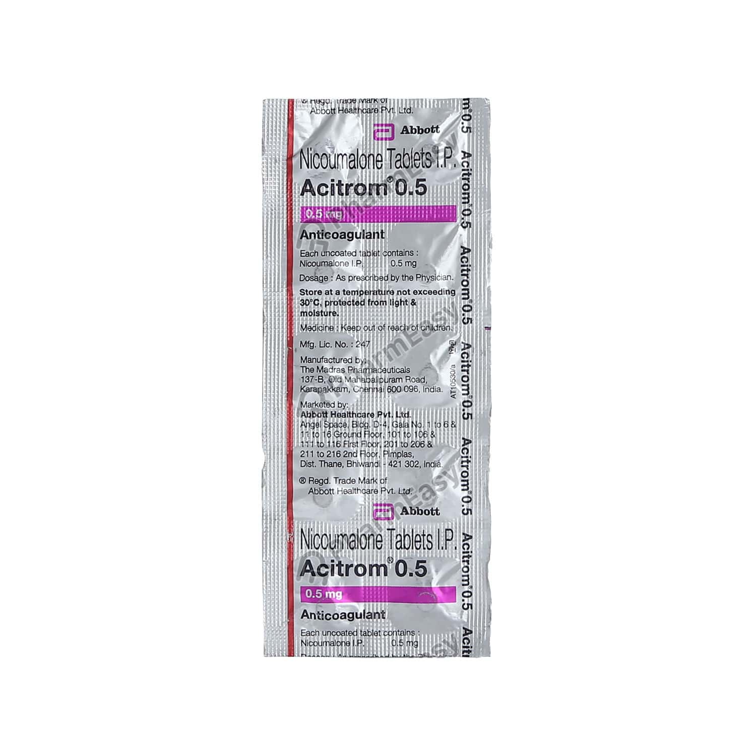 Acitrom 0.5mg Tablet - Uses, Side Effects, Dosage, Composition & Price ...