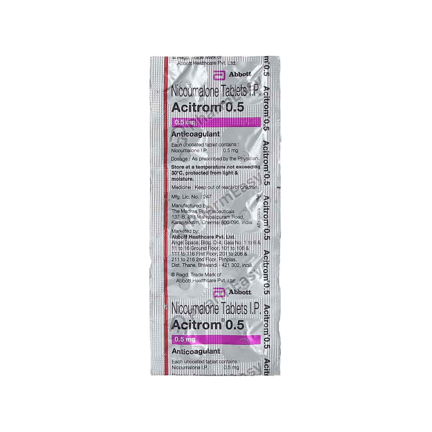 Buy Acitrom 0.5mg Tablet Online at Flat 18% OFF* | PharmEasy