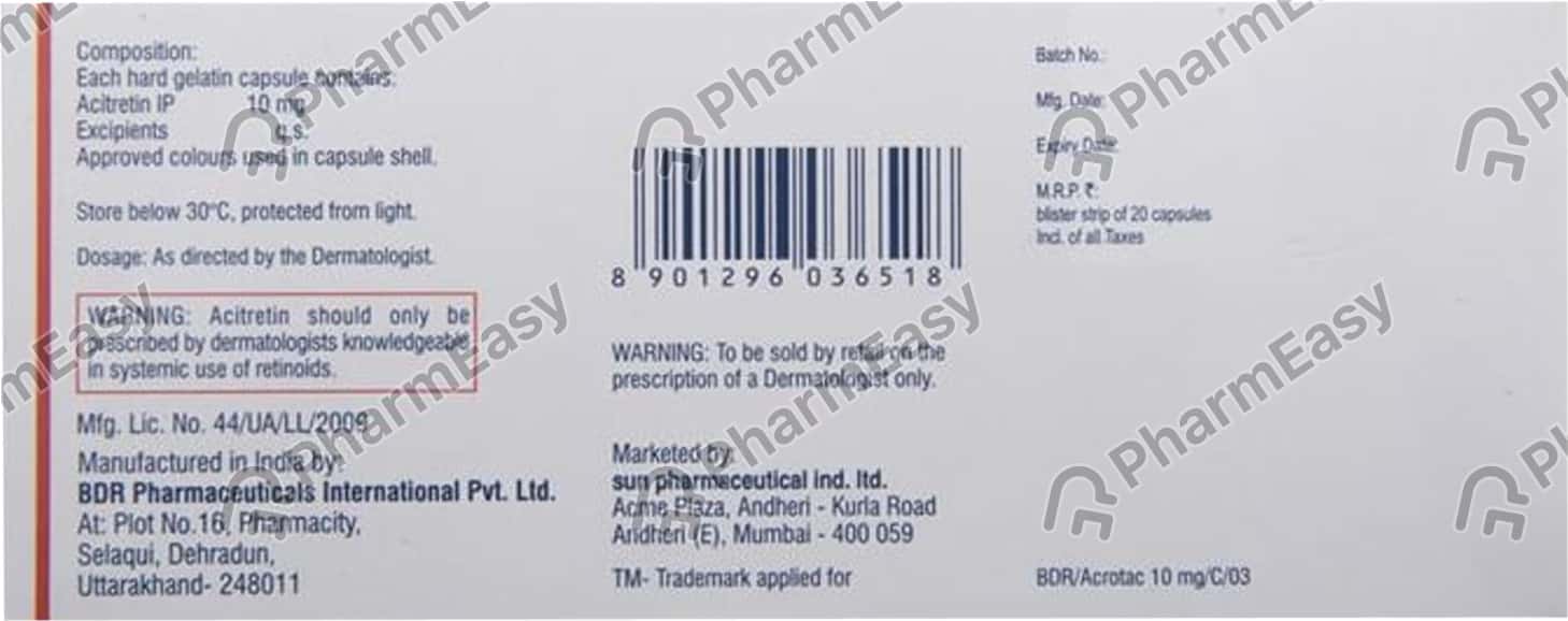 Acrotac 10 MG Capsule (10): Uses, Side Effects, Price & Dosage | PharmEasy