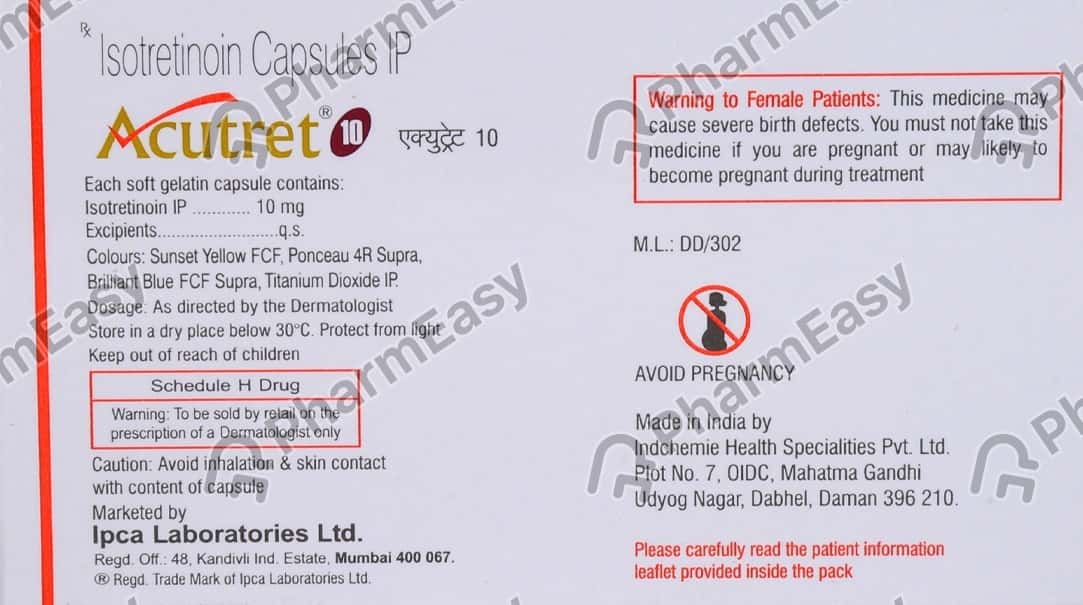 Acutret 10 MG Capsule (10): Uses, Side Effects, Price & Dosage | PharmEasy