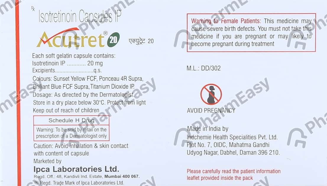 Acutret 20 MG Capsule (10): Uses, Side Effects, Price & Dosage | PharmEasy