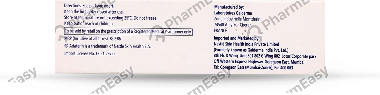Adaferin 0.1 %W/W Gel (15): Uses, Side Effects, Price & Dosage | PharmEasy