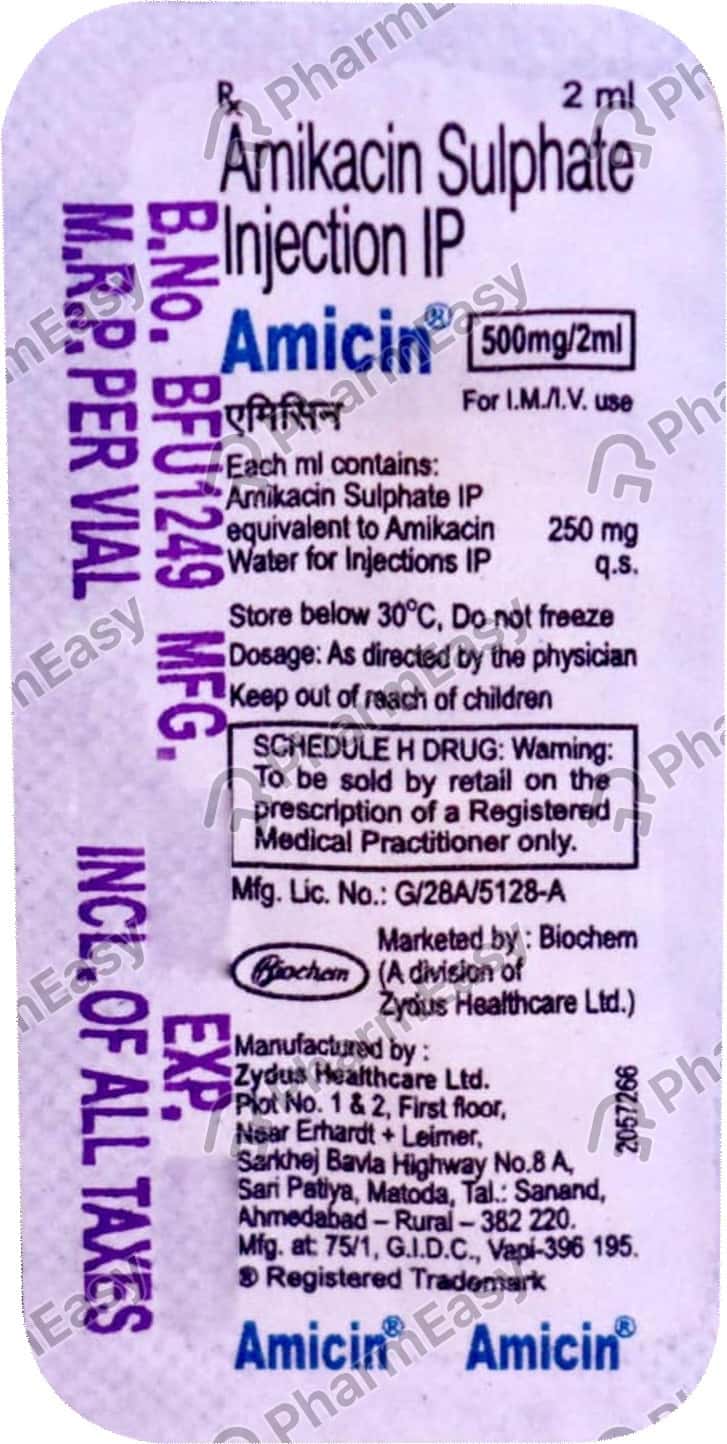 Amicin 500 MG/2ML Injection (2): Uses, Side Effects, Price & Dosage ...