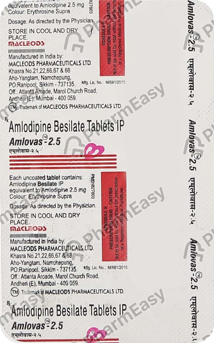Amlovas 2.5 MG Tablet (15): Uses, Side Effects, Price & Dosage | PharmEasy