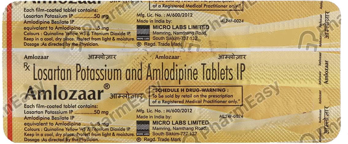 Amlozaar 50mg Strip Of 10 Tablets: Uses, Side Effects, Price & Dosage ...