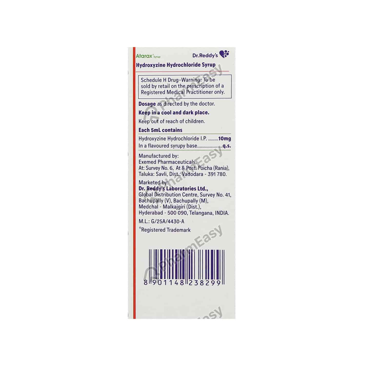 Atarax Syp - Uses, Side Effects, Dosage, Composition & Price | PharmEasy