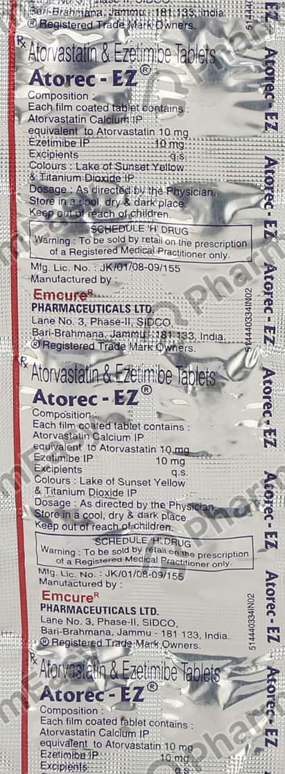 Atorec Ez 10mg Strip Of 10 Tablets: Uses, Side Effects, Price & Dosage ...
