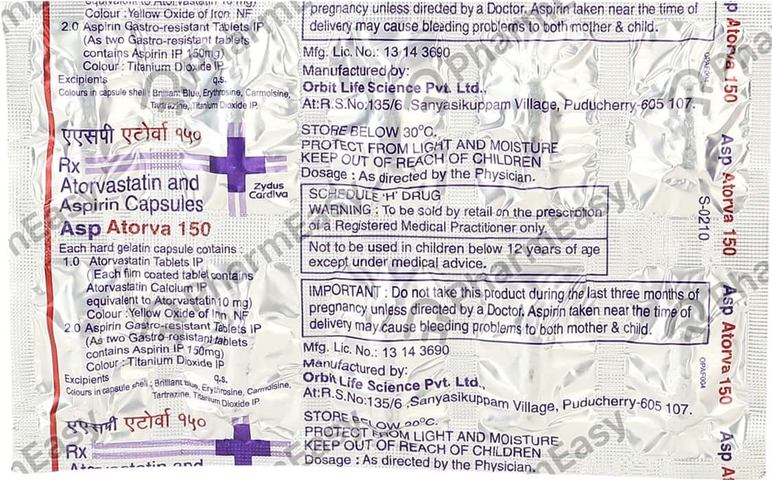 Atorva Asp 150mg Strip Of 10 Capsules: Uses, Side Effects, Price ...
