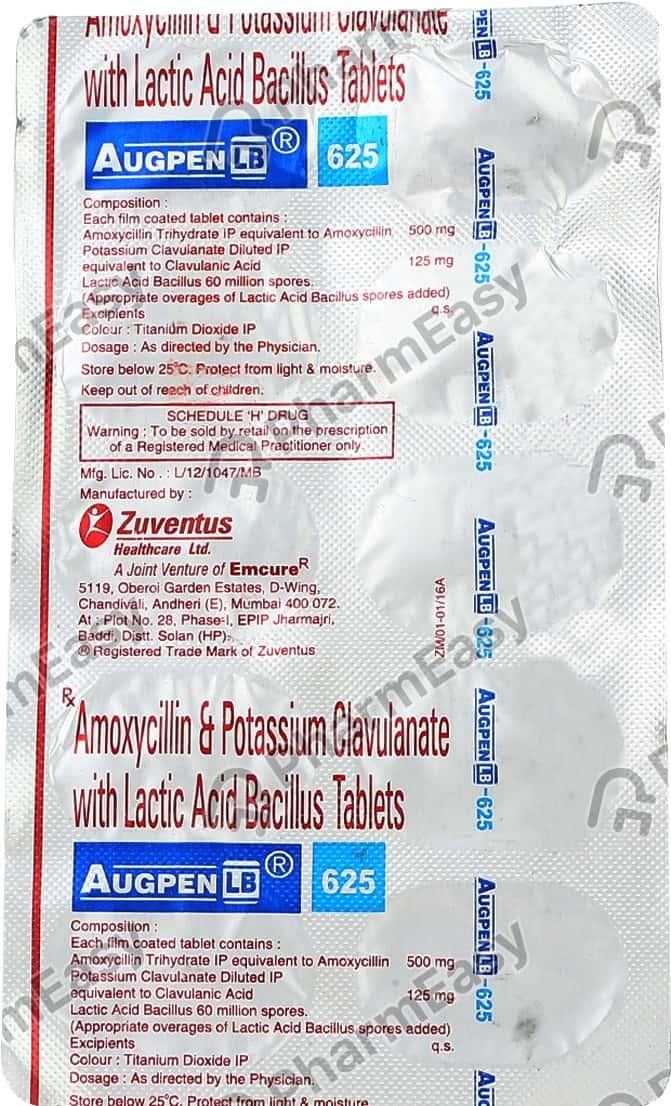 Augpen Lb 625mg Strip Of 10 Tablets: Uses, Side Effects, Price & Dosage ...