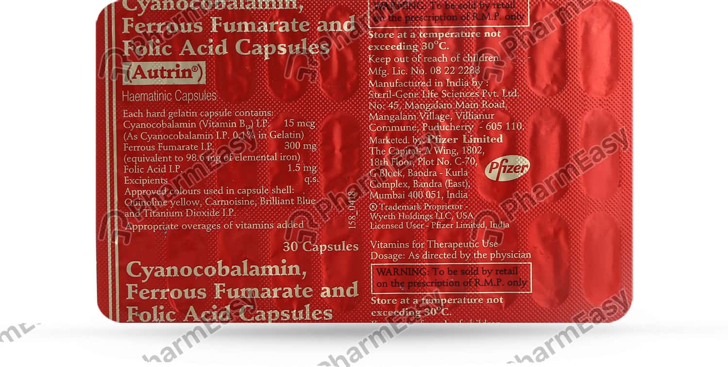 Autrin Strip Of 30 Capsules: Uses, Side Effects, Price & Dosage | PharmEasy