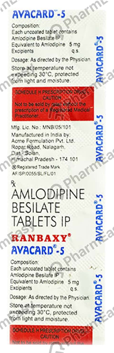 Buy Avacard 5 MG Tablet (10) Online at Flat 15% OFF | PharmEasy