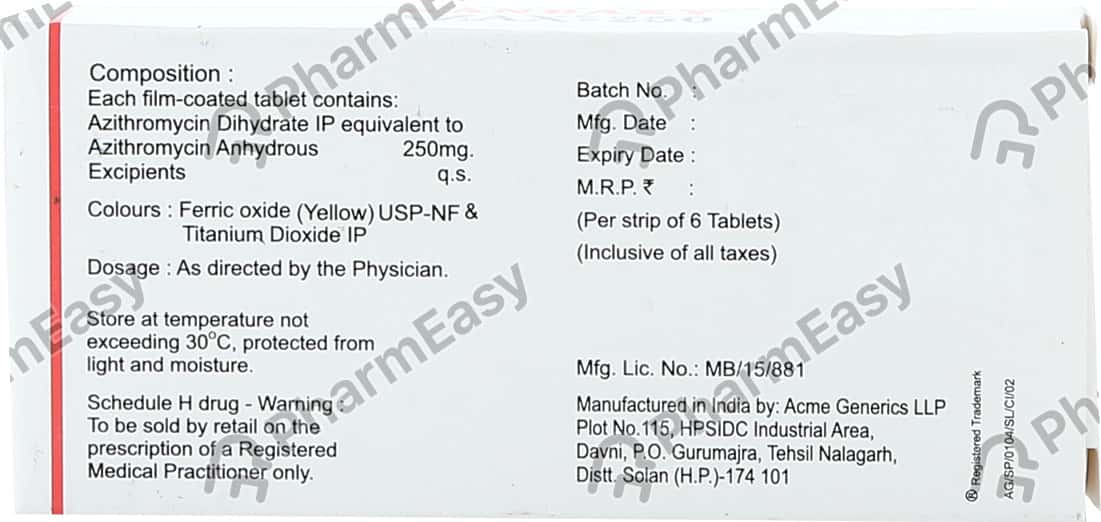 Azax 250 MG Tablet (6): Uses, Side Effects, Price & Dosage | PharmEasy