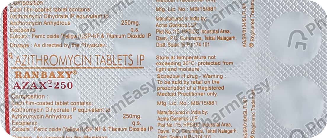 Azax 250 MG Tablet (6): Uses, Side Effects, Price & Dosage | PharmEasy