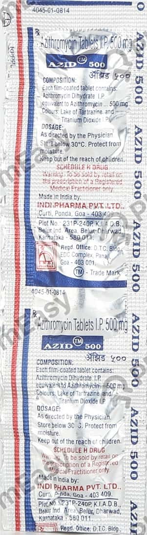 Azid 500 MG Tablet (3): Uses, Side Effects, Price & Dosage | PharmEasy