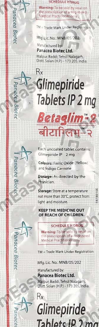 Betaglim 2 MG Tablet (10): Uses, Side Effects, Price & Dosage | PharmEasy