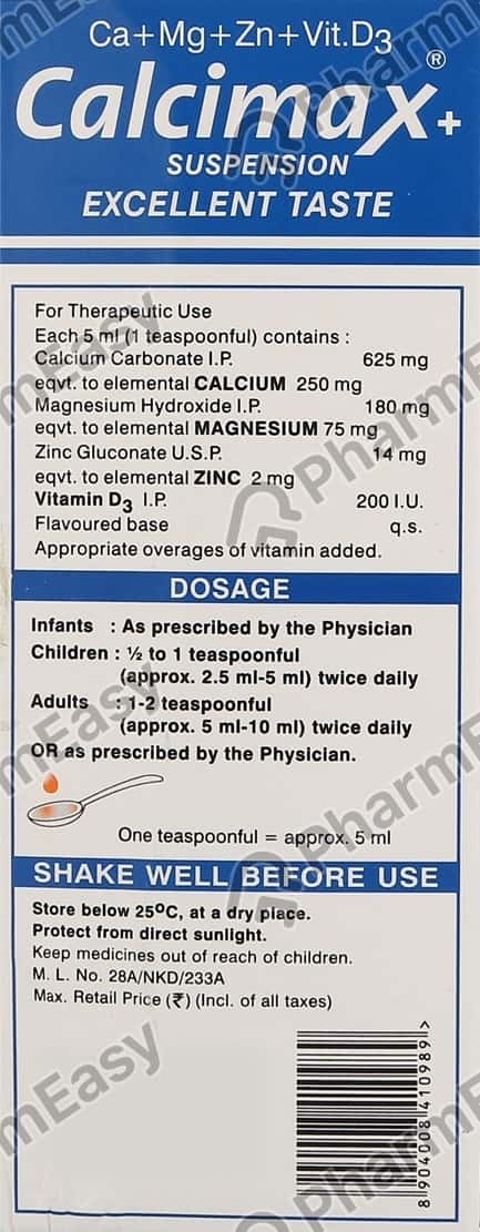 Buy CALCIMAX PLUS SYP Online & Get Upto 60% OFF at PharmEasy