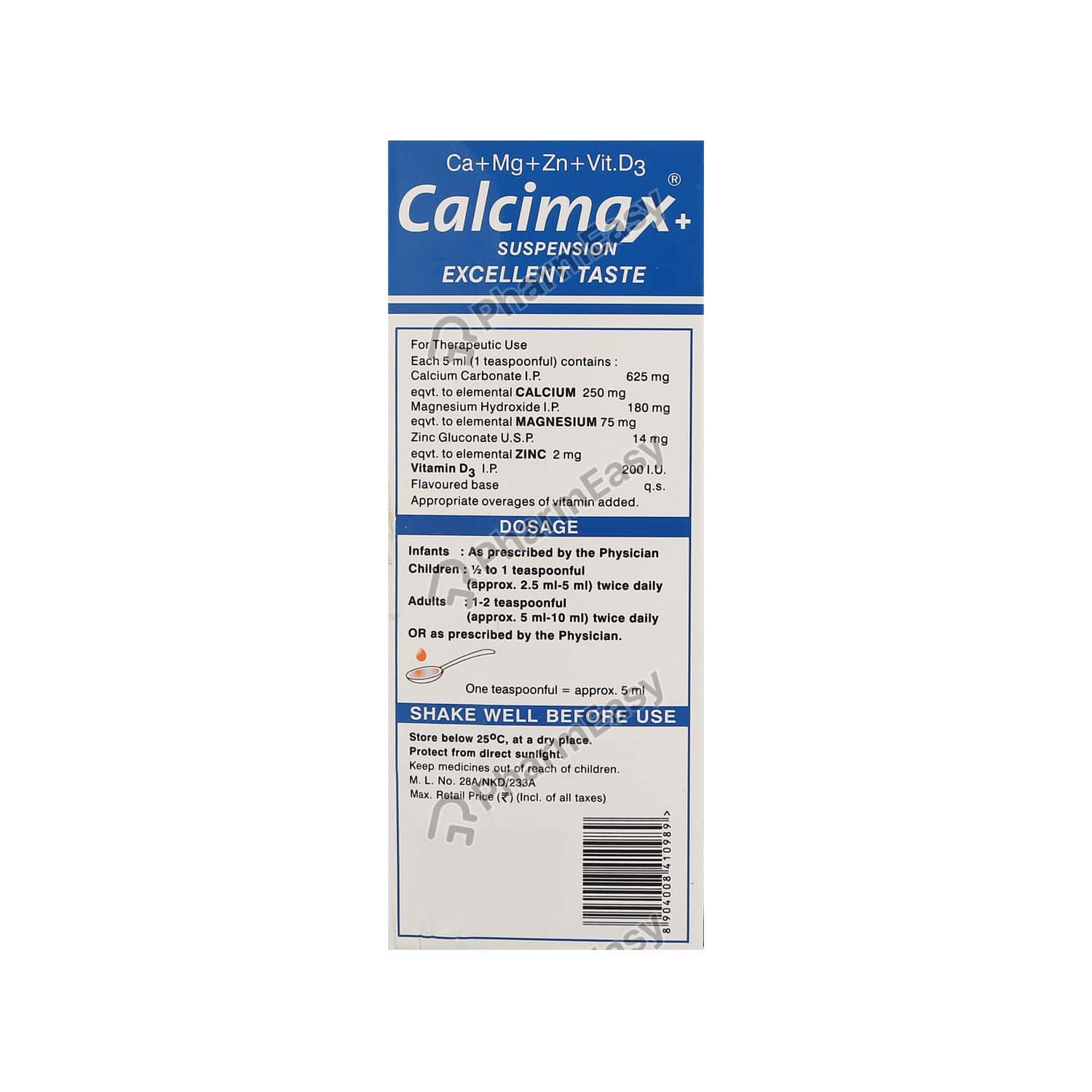 Buy Calcimax Plus Syp Online at Flat 18% OFF* | PharmEasy