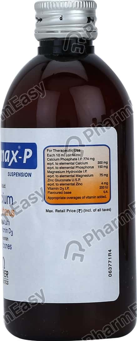 Calcimax P Suspension 200ml: Uses, Side Effects, Price & Dosage | PharmEasy