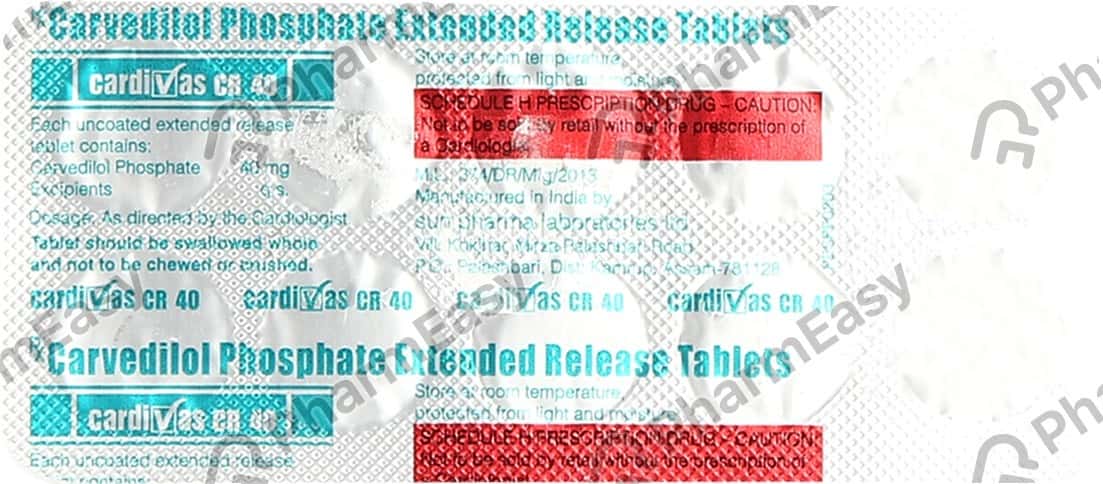 Cardivas Cr 40 MG Tablet (10): Uses, Side Effects, Price & Dosage | PharmEasy