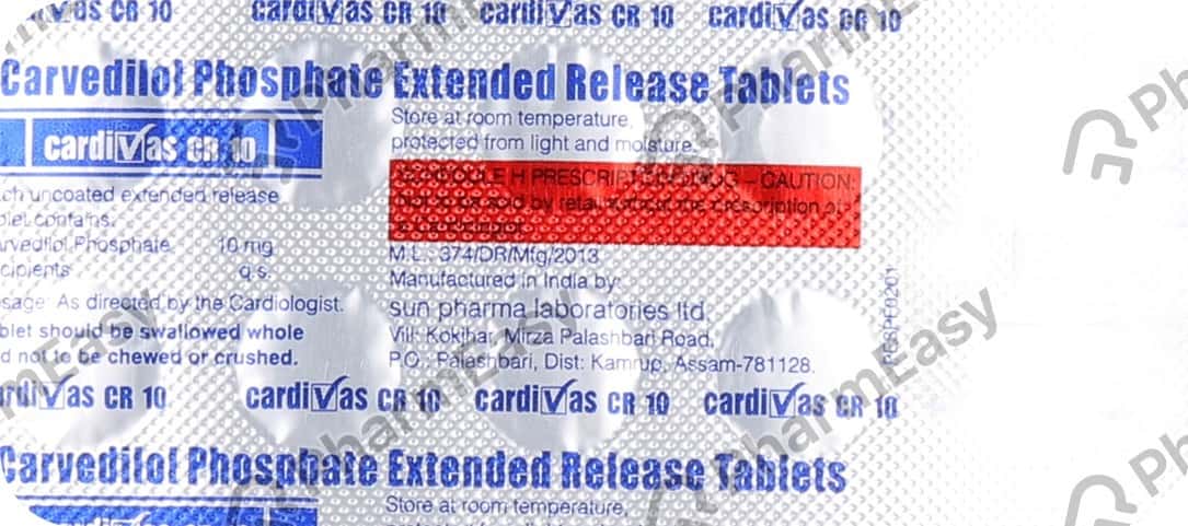 Cardivas Cr 10 MG Tablet (10): Uses, Side Effects, Price & Dosage ...