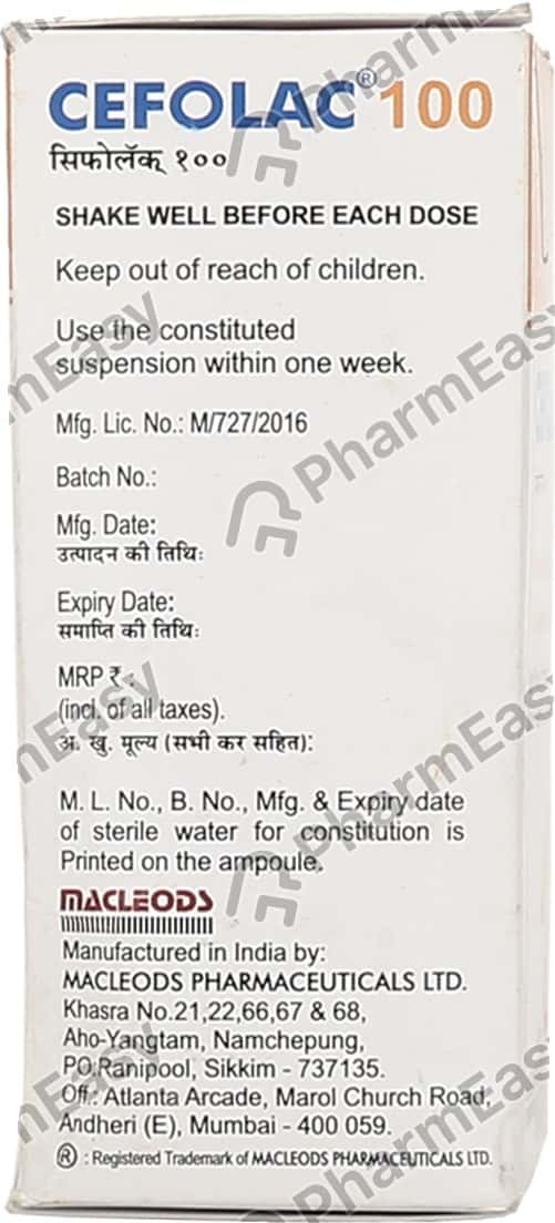 Cefolac 100 MG/5ML Suspension (30): Uses, Side Effects, Price & Dosage ...