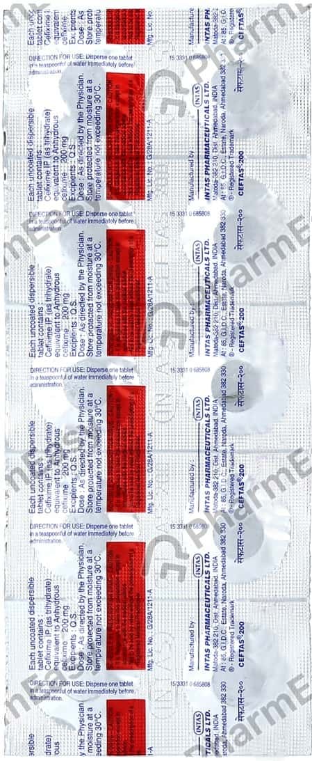 Ceftas Dt 200 MG Tablet (10): Uses, Side Effects, Price, Dosage ...