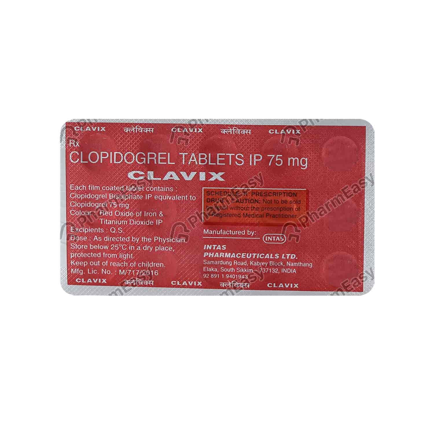 Clavix 75mg Tab 15`S - Uses, Side Effects, Dosage, Composition & Price ...