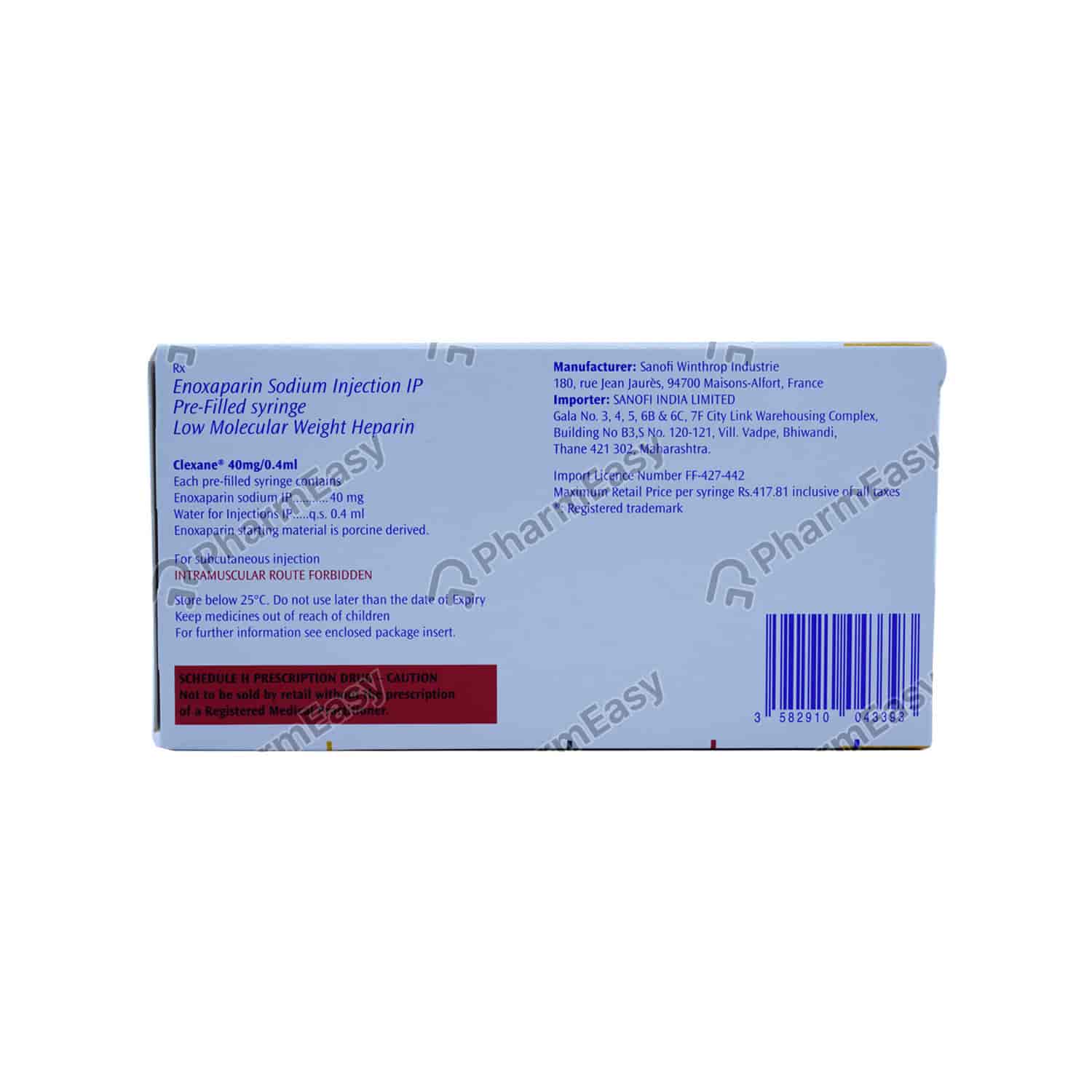 Clexane 40mg Injection Pfs 0.4ml - Uses, Side Effects, Dosage ...