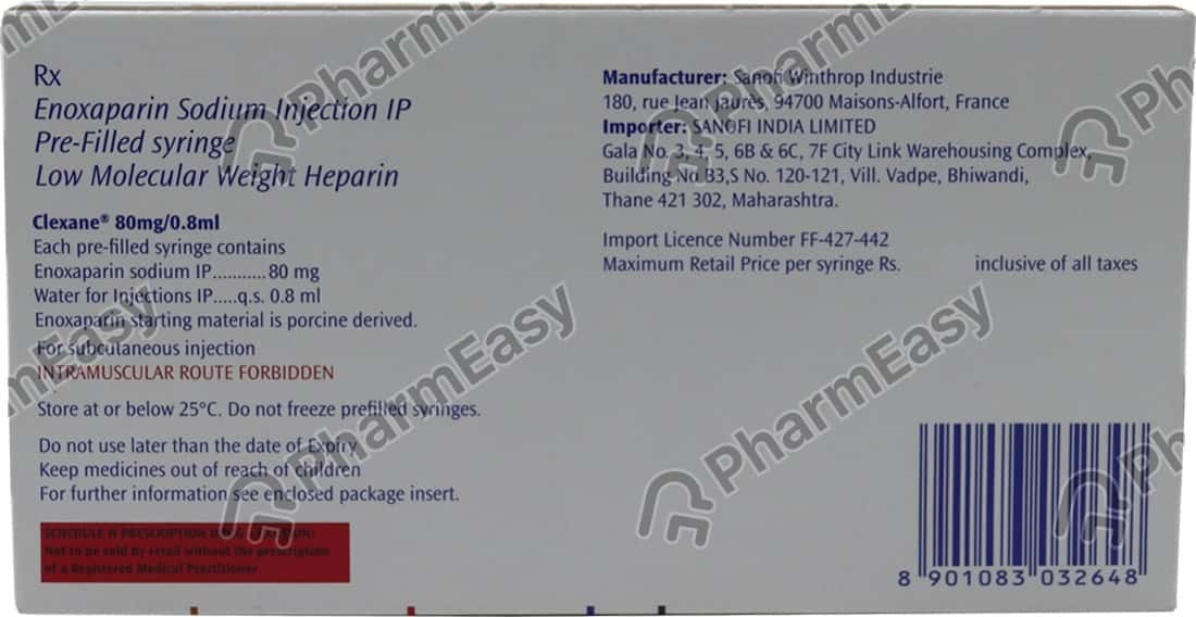 Clexane 80 MG Injection (0.8): Uses, Side Effects, Price & Dosage ...
