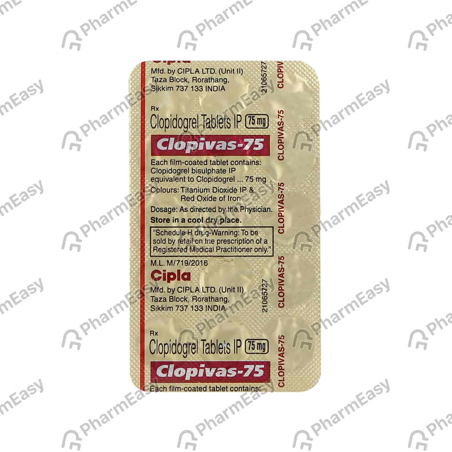 Buy Clopivas 75mg Strip Of 15 Tablets Online at Flat 18% OFF* | PharmEasy