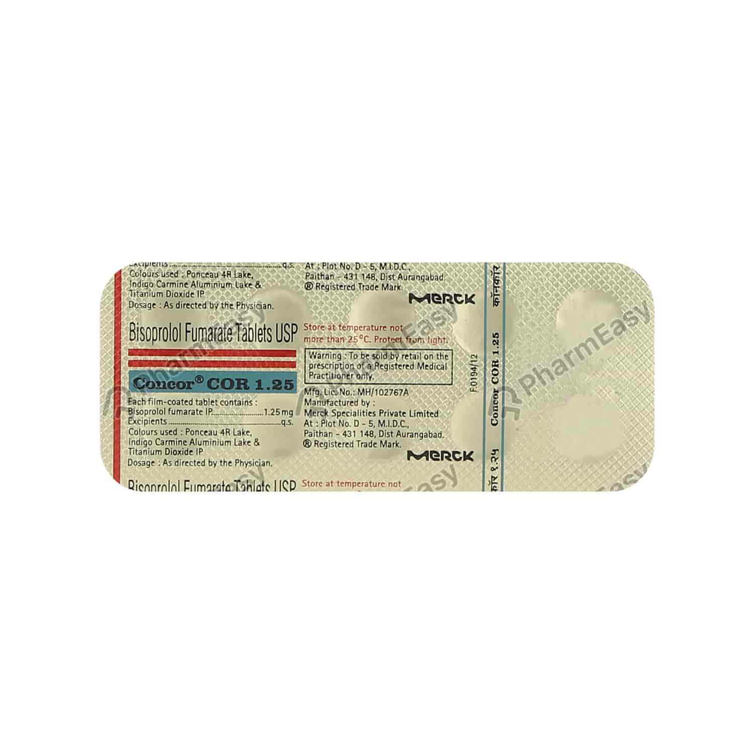 Buy Concor Cor 1.25mg Tablet Online at flat 15% off | PharmEasy