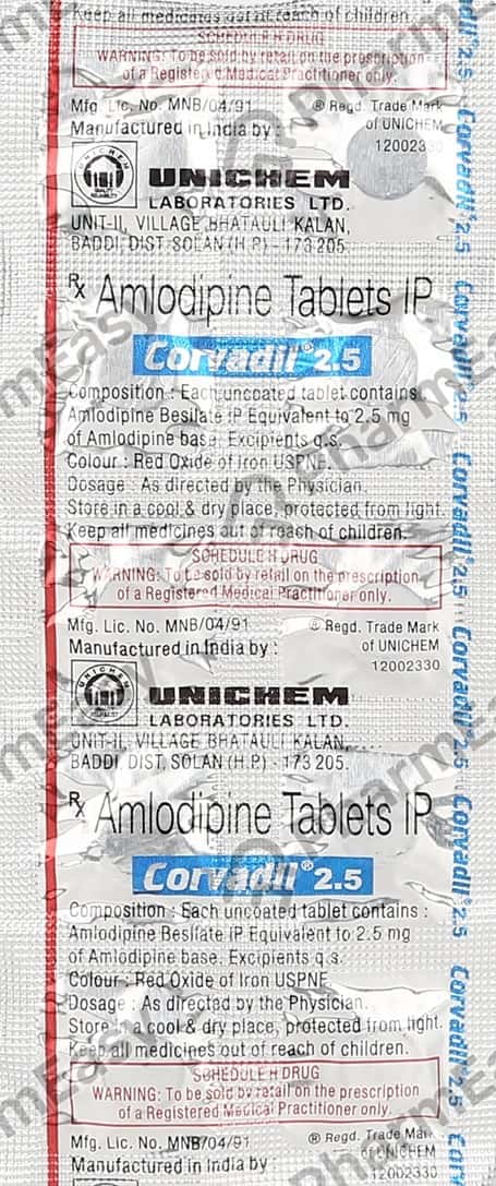Corvadil 2.5 MG Tablet (10): Uses, Side Effects, Price & Dosage | PharmEasy