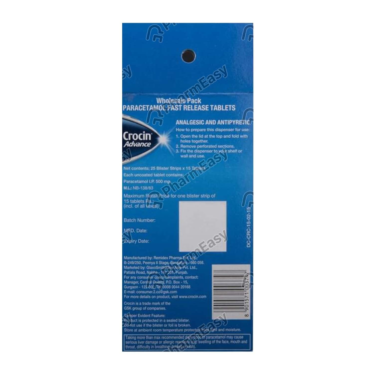 Crocin Advance 500 MG Tablet (15): Uses, Side Effects, Price & Dosage ...