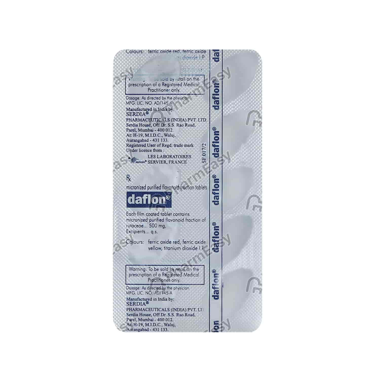 Daflon 500mg Strip Of 10 Tablets - Uses, Side Effects, Dosage ...