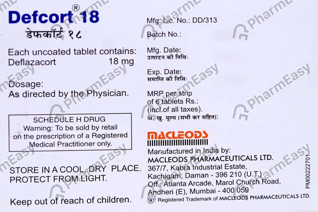 Defcort 18 MG Tablet (6): Uses, Side Effects, Price & Dosage | PharmEasy