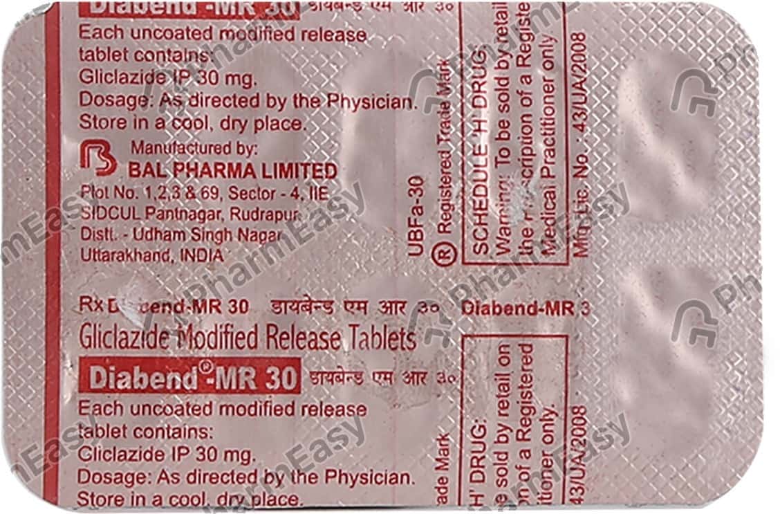 Diabend Mr 30 MG Tablet (10): Uses, Side Effects, Price & Dosage ...