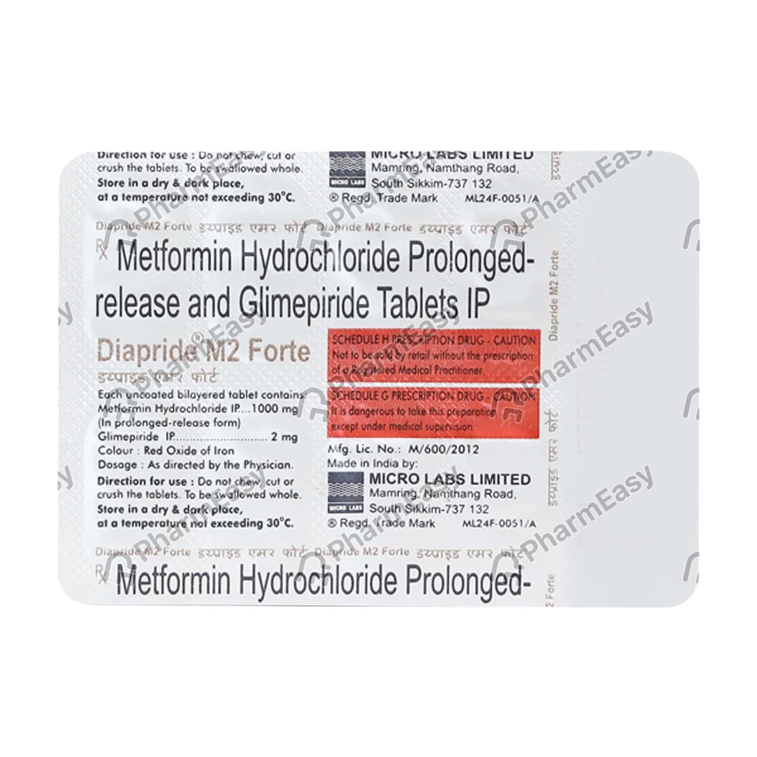 Diapride M2 Forte Strip Of 10 Tablets: Uses, Side Effects, Price ...