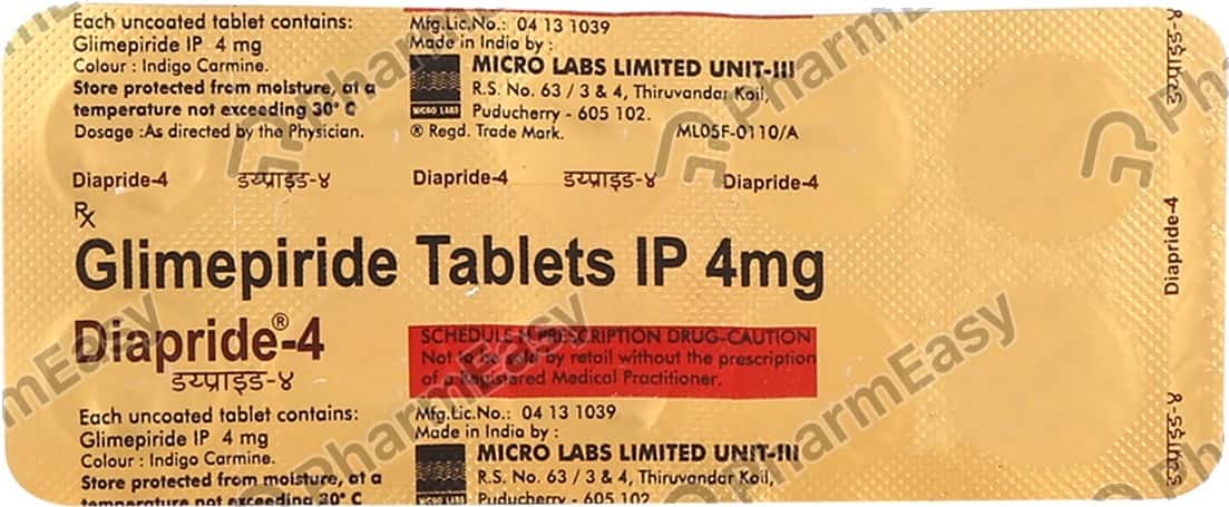 Diapride 4 MG Tablet (10): Uses, Side Effects, Price & Dosage | PharmEasy