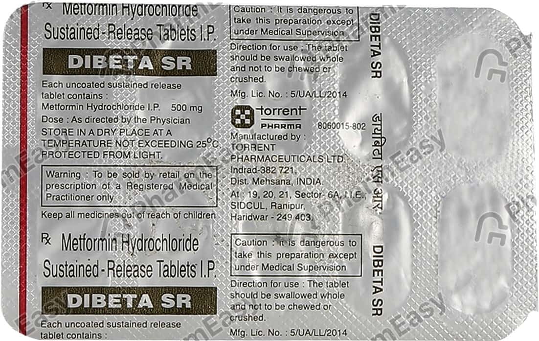Dibeta Sr 500 MG Tablet (10): Uses, Side Effects, Price, Dosage ...