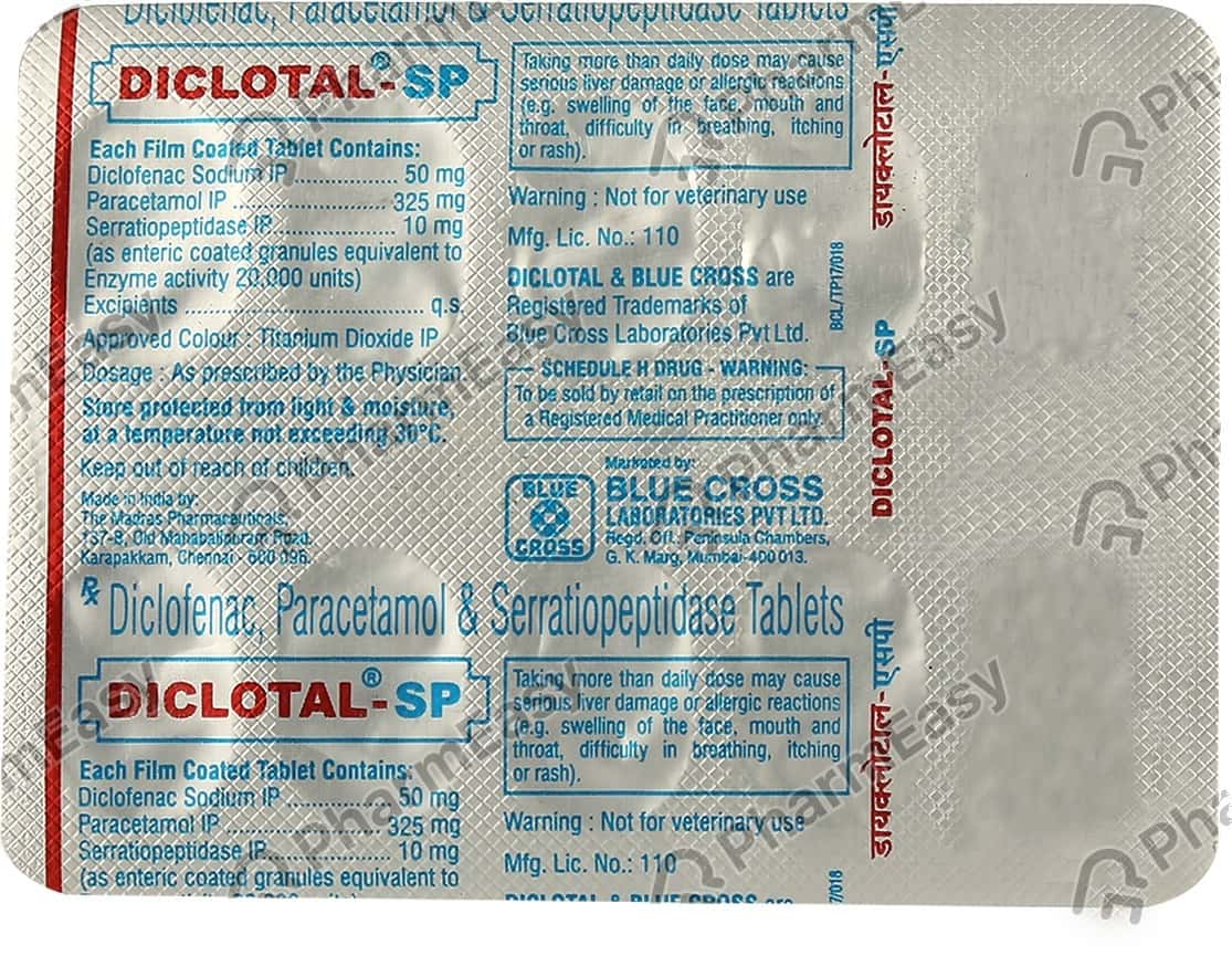 Diclotal Sp Strip Of 10 Tablets: Uses, Side Effects, Price & Dosage ...
