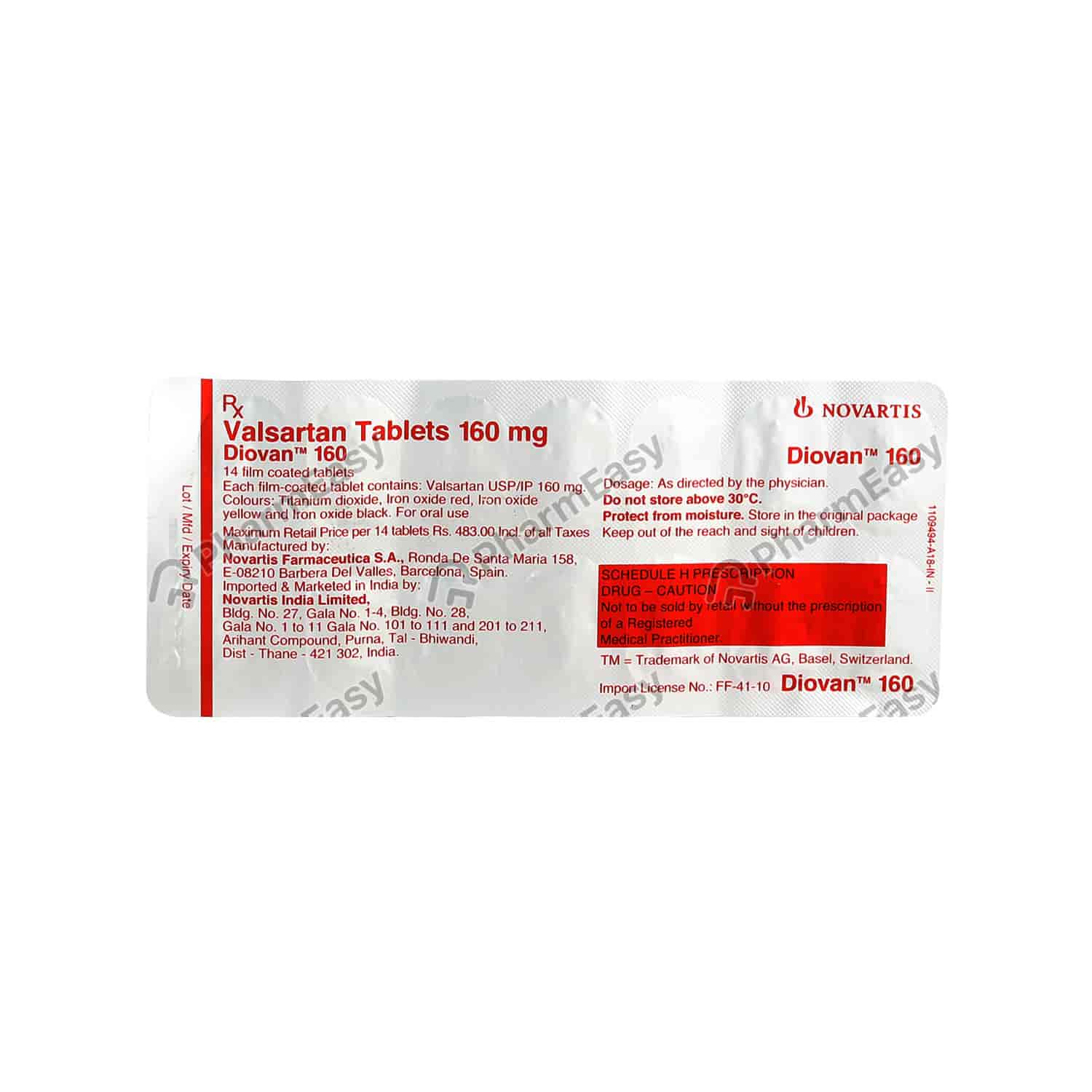 Buy Diovan 160mg Tablet Online at Flat 18% OFF* | PharmEasy