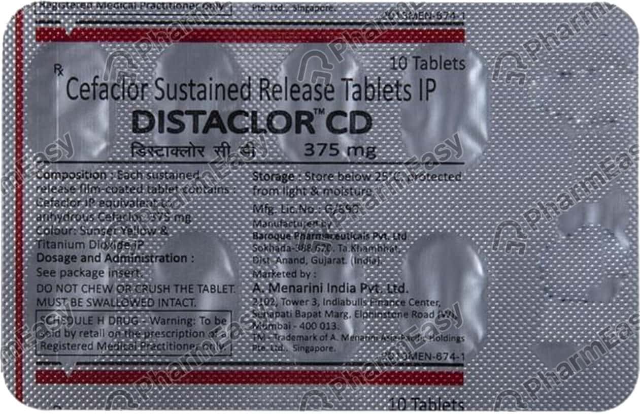 Distaclor Cd 375 MG Tablet (10): Uses, Side Effects, Price & Dosage ...