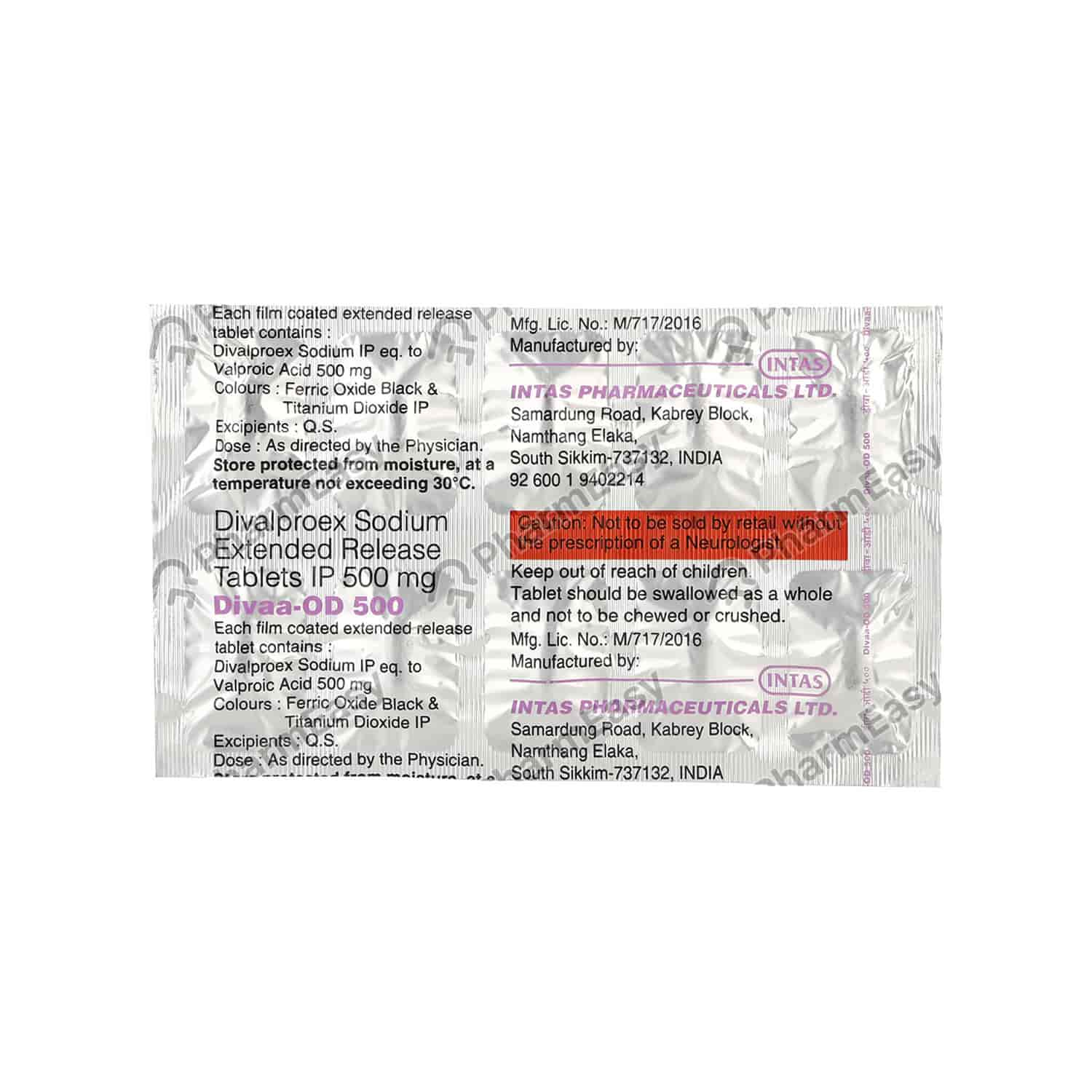 Buy Divaa Od 500mg Tablet Online at Flat 18% OFF* | PharmEasy