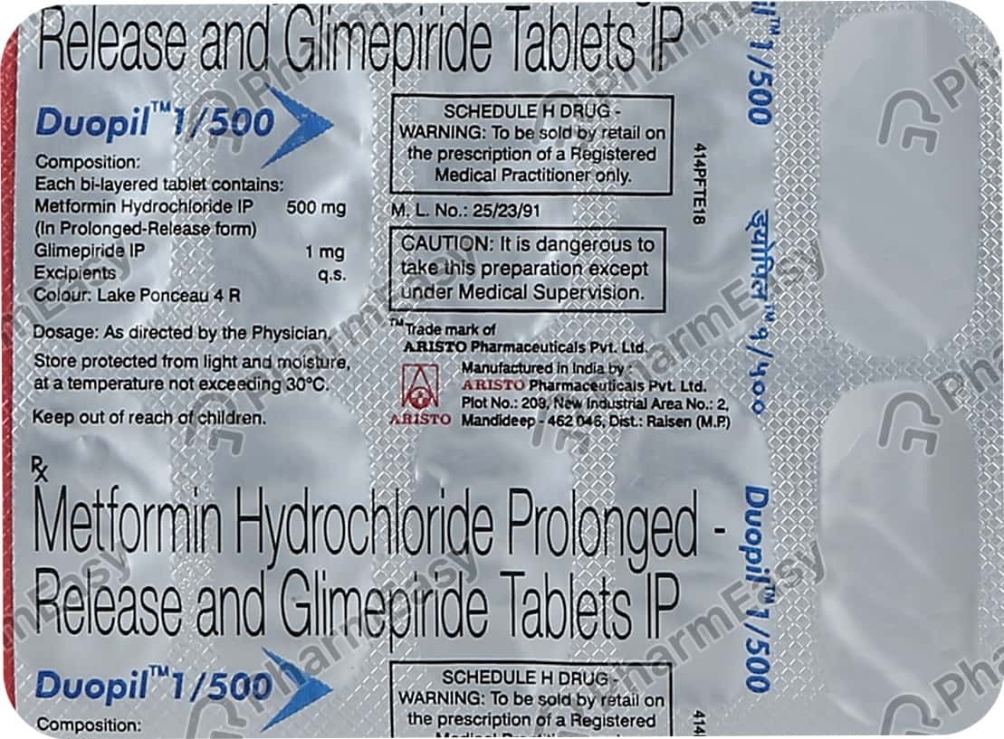 Duopil 1/500mg Strip Of 10 Tablets: Uses, Side Effects, Price & Dosage ...