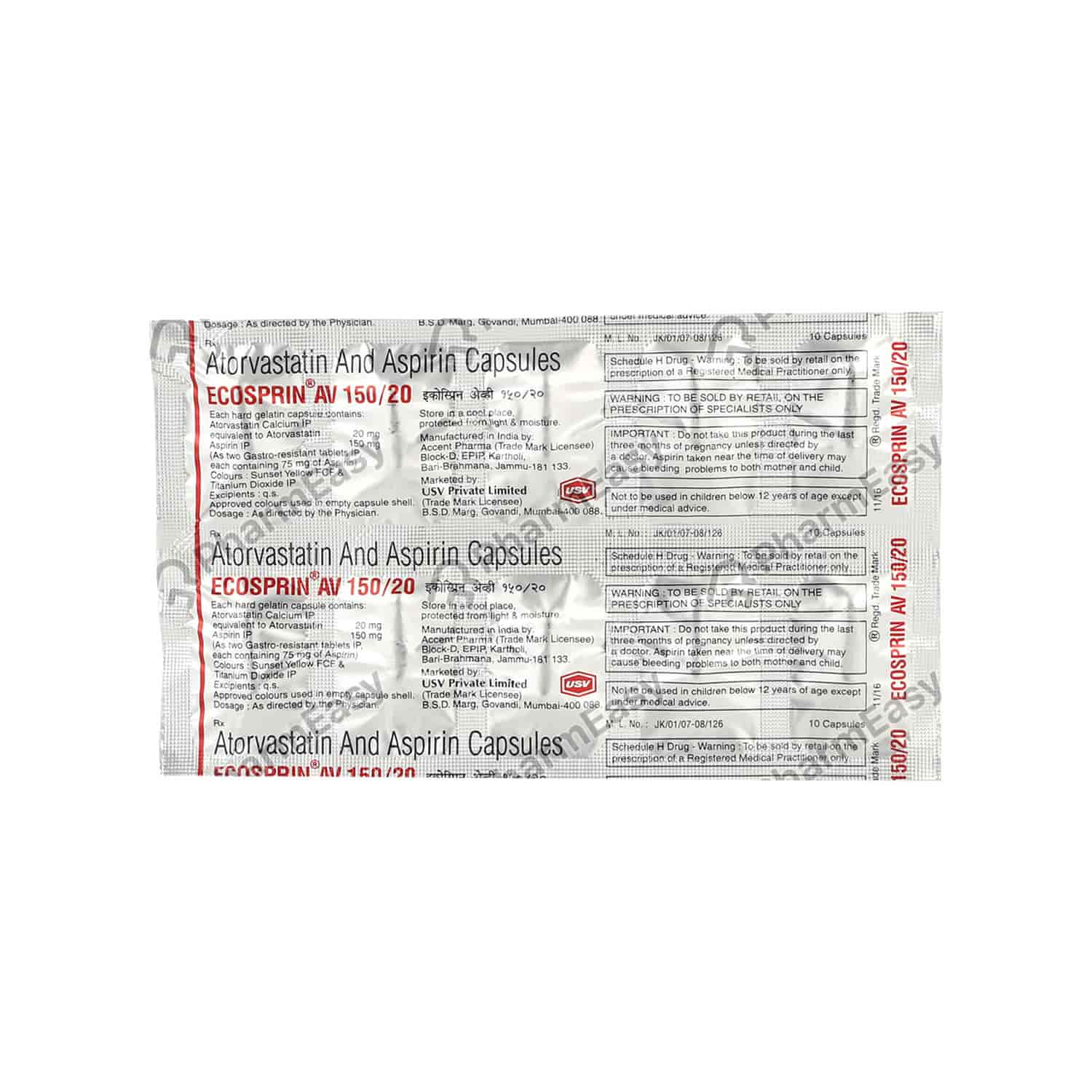 Ecosprin Av 150/20mg Capsule 10'S - Uses, Side Effects, Dosage ...