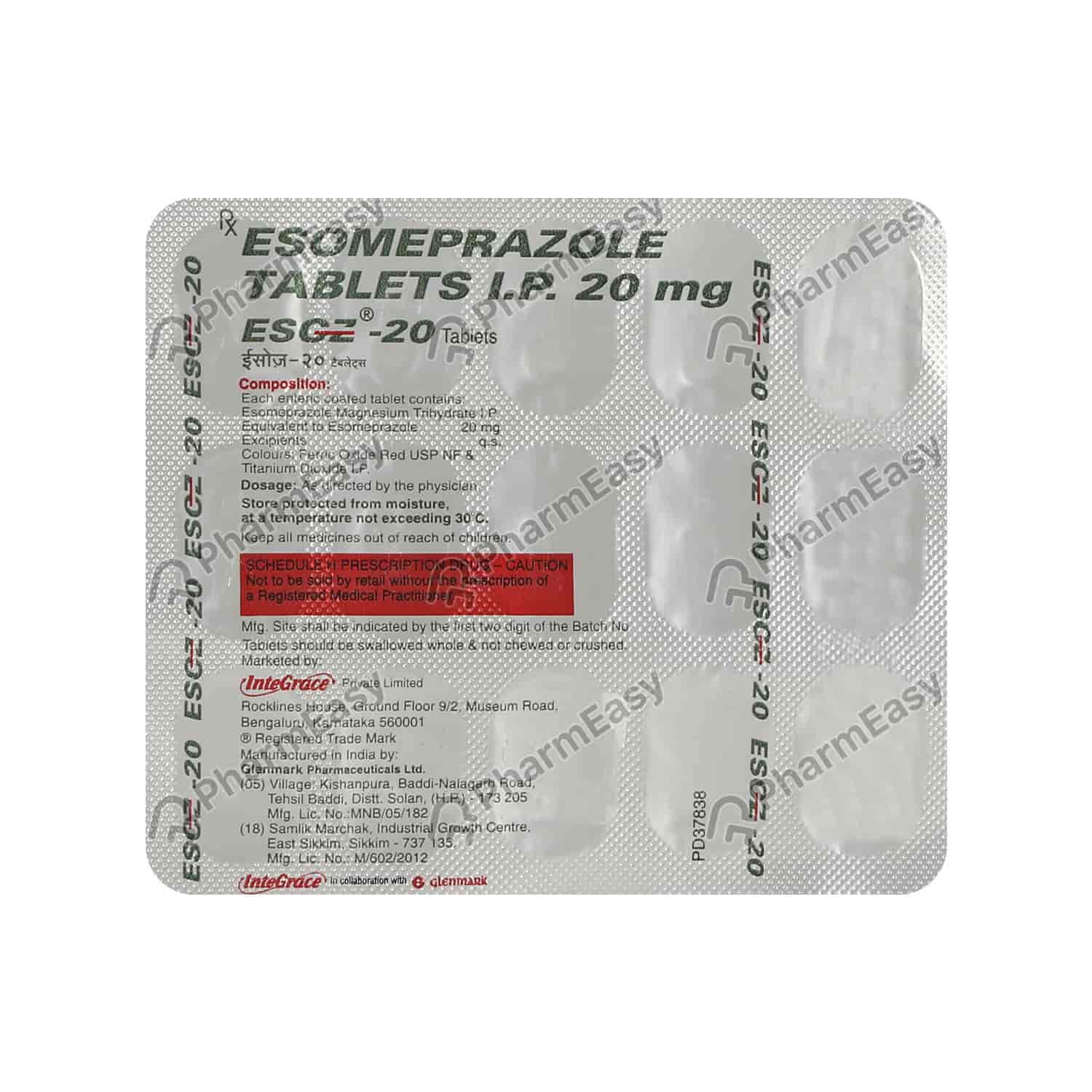 Esoz 20mg Tab - Uses, Side Effects, Dosage, Composition & Price | PharmEasy