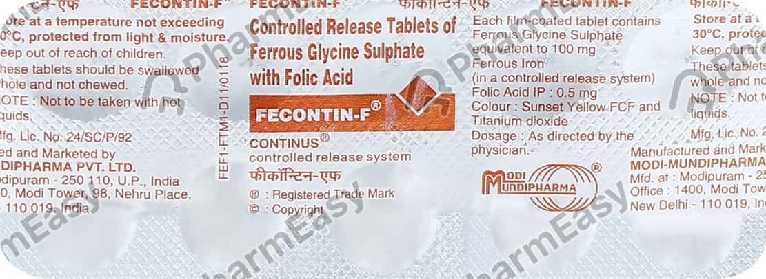 Fecontin F Strip Of 10 Tablets: Uses, Side Effects, Price & Dosage ...