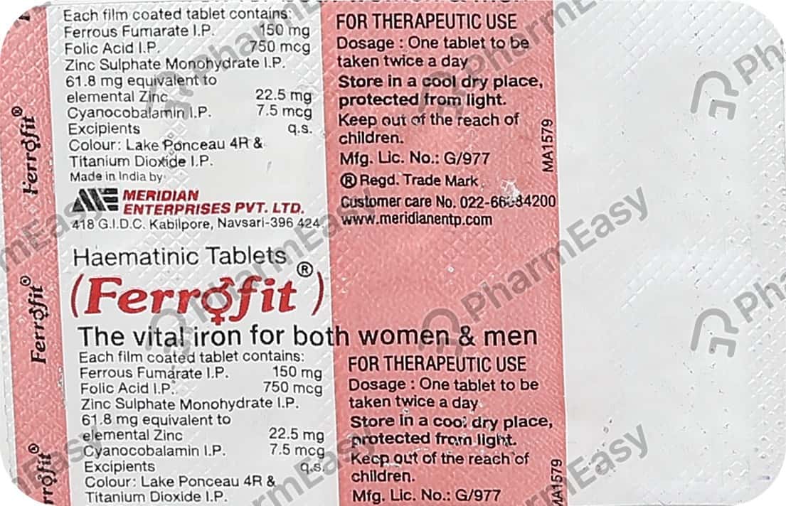 Ferrofit Strip Of 10 Tablets: Uses, Side Effects, Price & Dosage ...